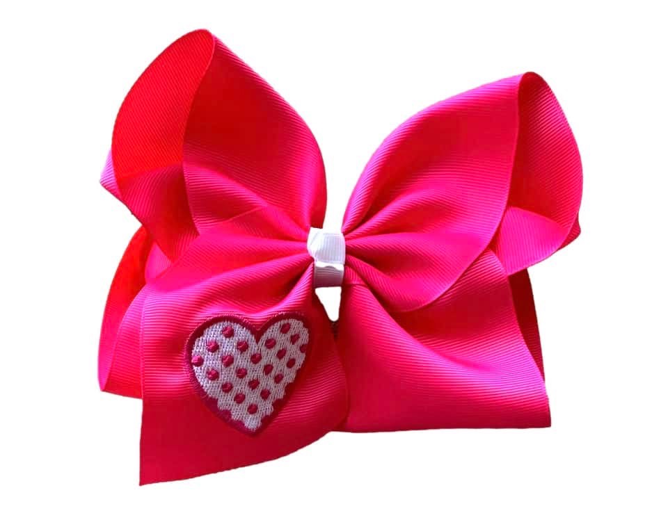 Shocking Pink Hearts Embroidered Bow – The Solid Bow